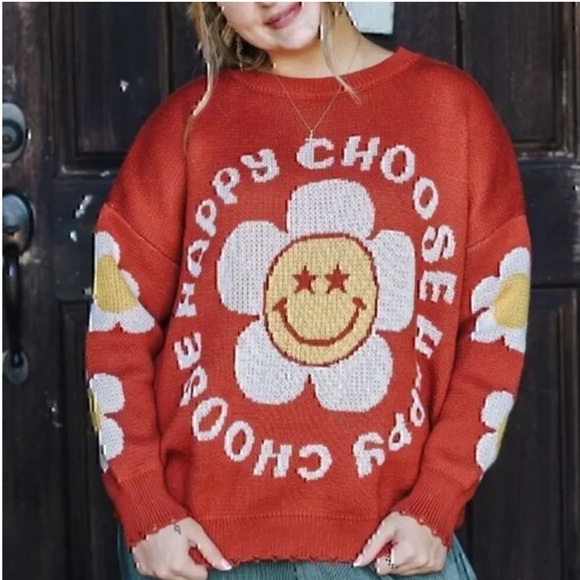 Simply Southern | Sweaters | Simply Southern Choose Happy Floral Rust ...